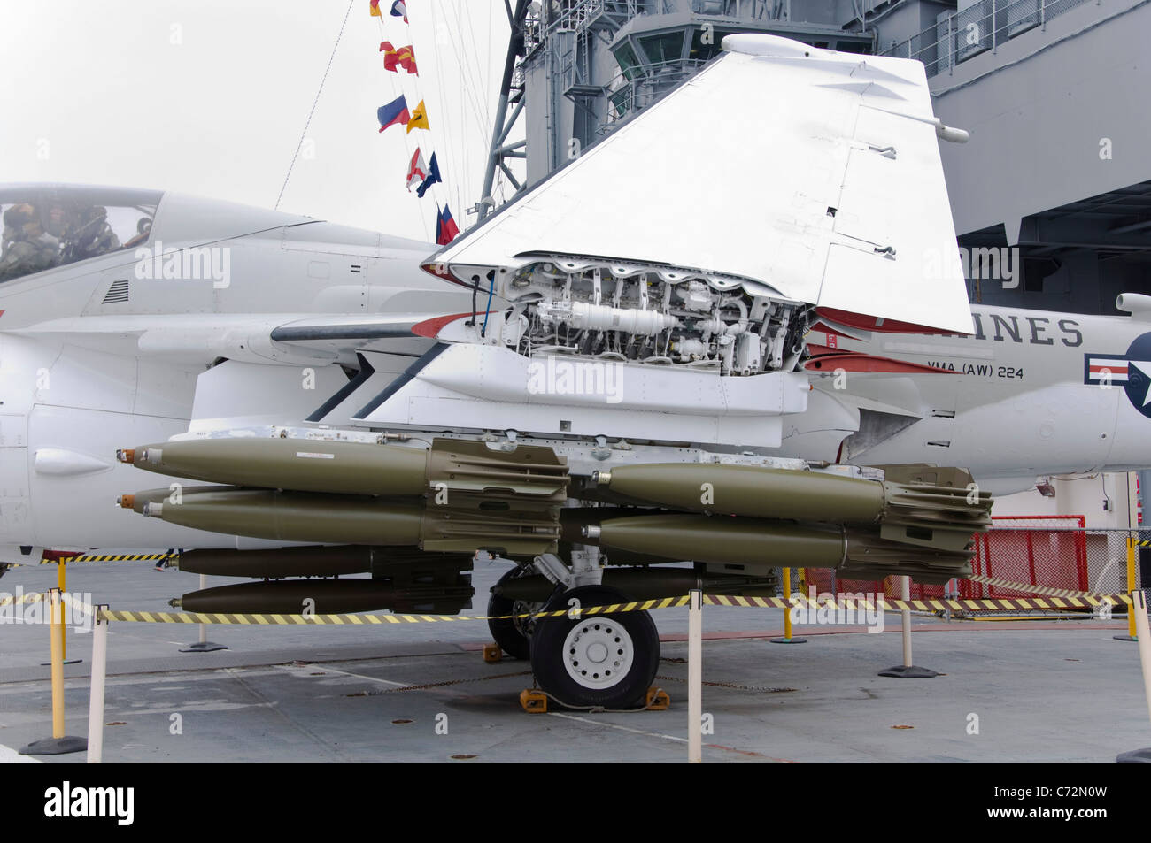 Bomber aircraft with bombs on the flight deck of USS Midway Aircraft ...
