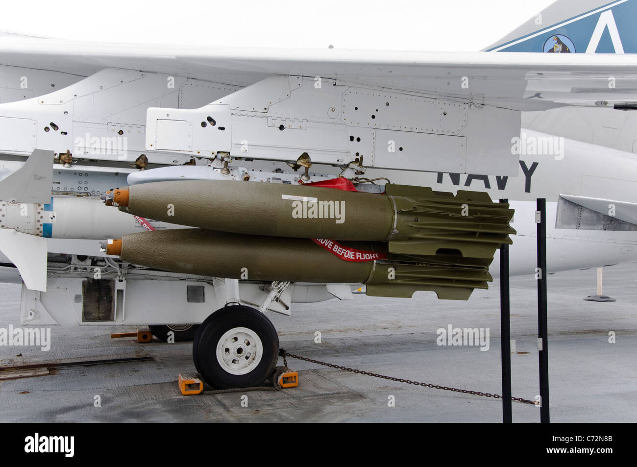 Bomber aircraft with bombs on the flight deck of USS Midway Aircraft ...