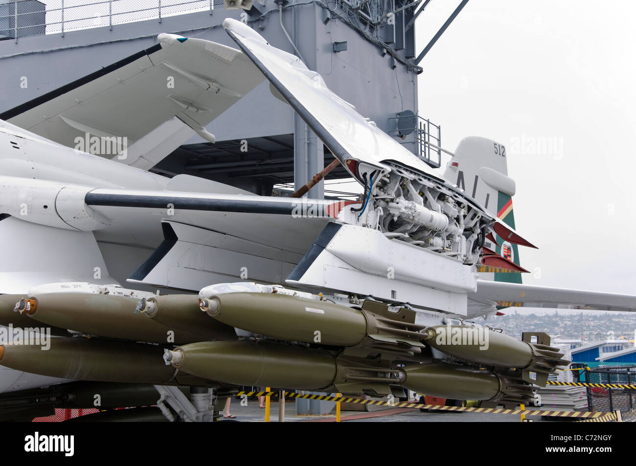 Bomber aircraft with bombs on the flight deck of USS Midway Aircraft ...