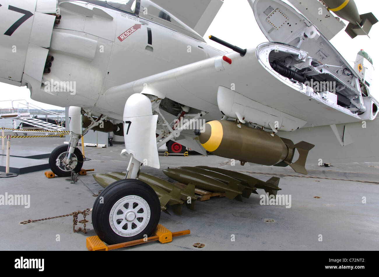 Bomber aircraft with bombs on the flight deck of USS Midway Aircraft ...
