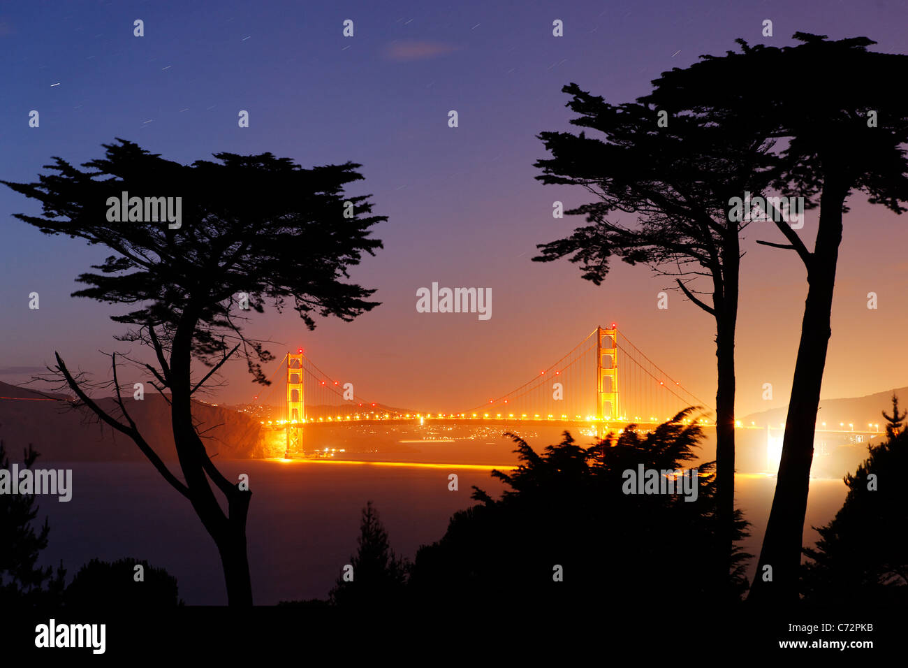 Golden Gate Bridge framed by trees from Lincoln Park, Golden Gate ...