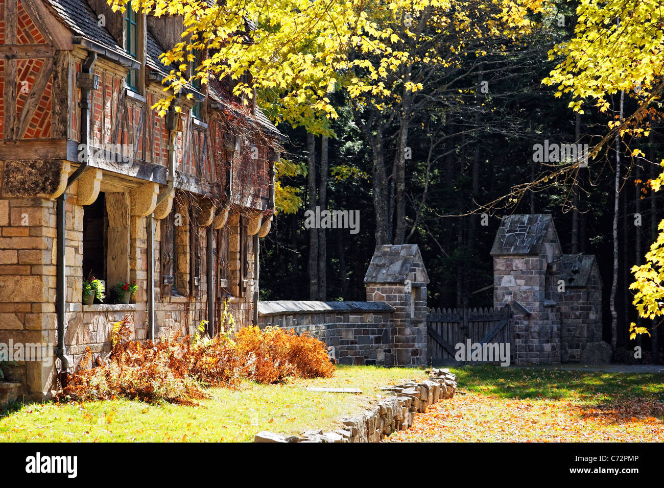 Jordan Pond Gatehouse surrounded by autumn foliage, Mount Desert Island ...