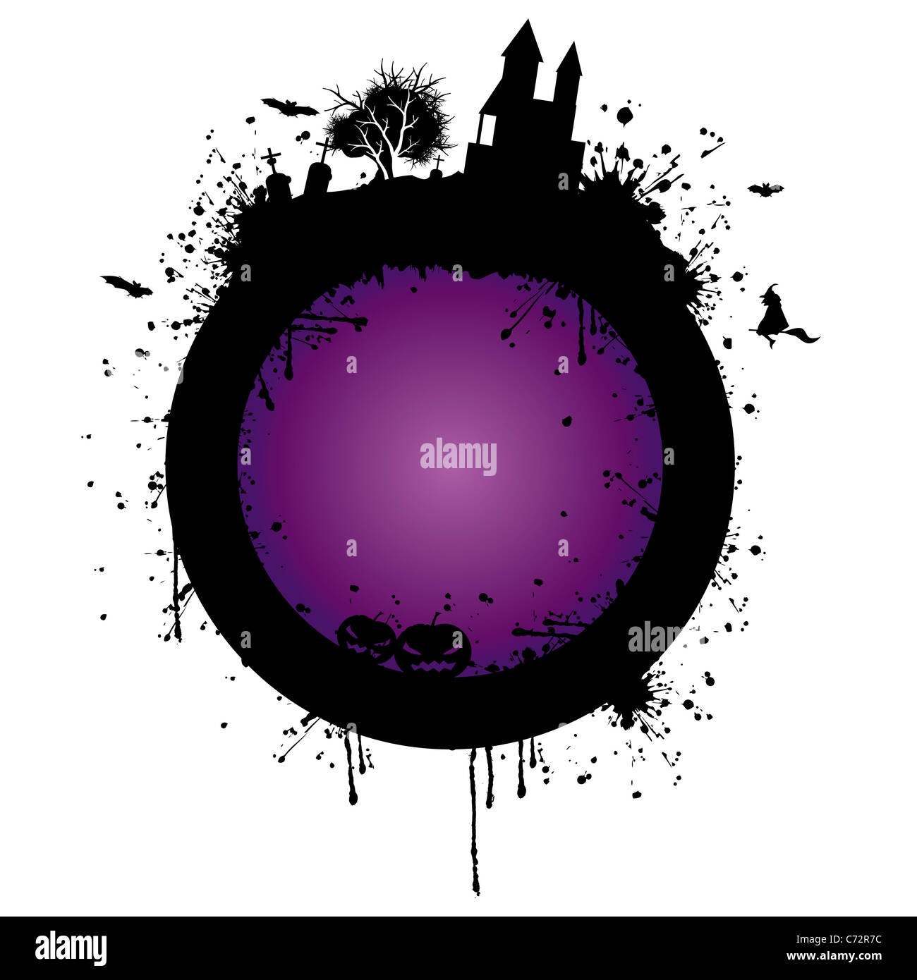 Halloween round banner with separate silhouette elements, illustration ...