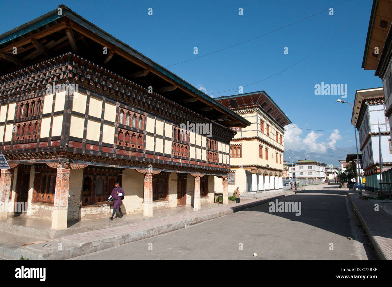 Traditional building with street perspective. paro. bhutan Stock Photo ...