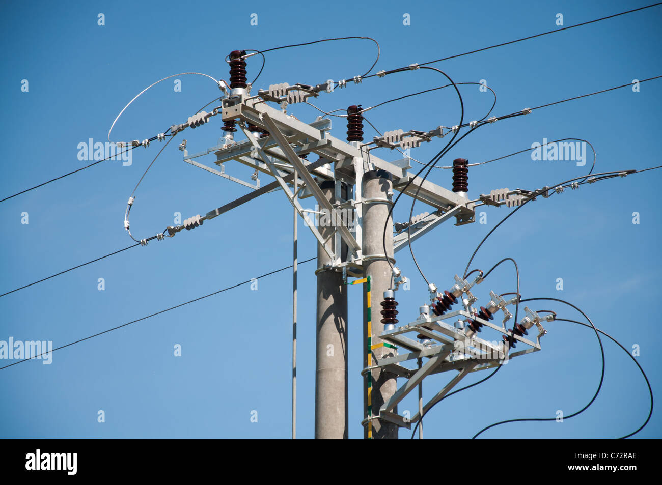electric pole and high voltage lines with insulators Stock Photo - Alamy