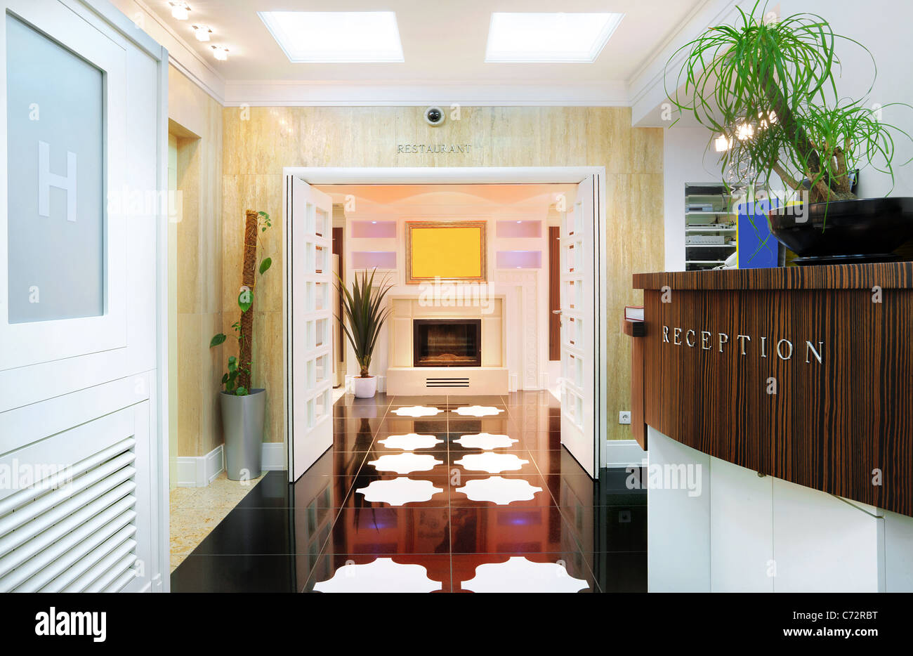 In front of a hotel reception and restaurant Stock Photo - Alamy