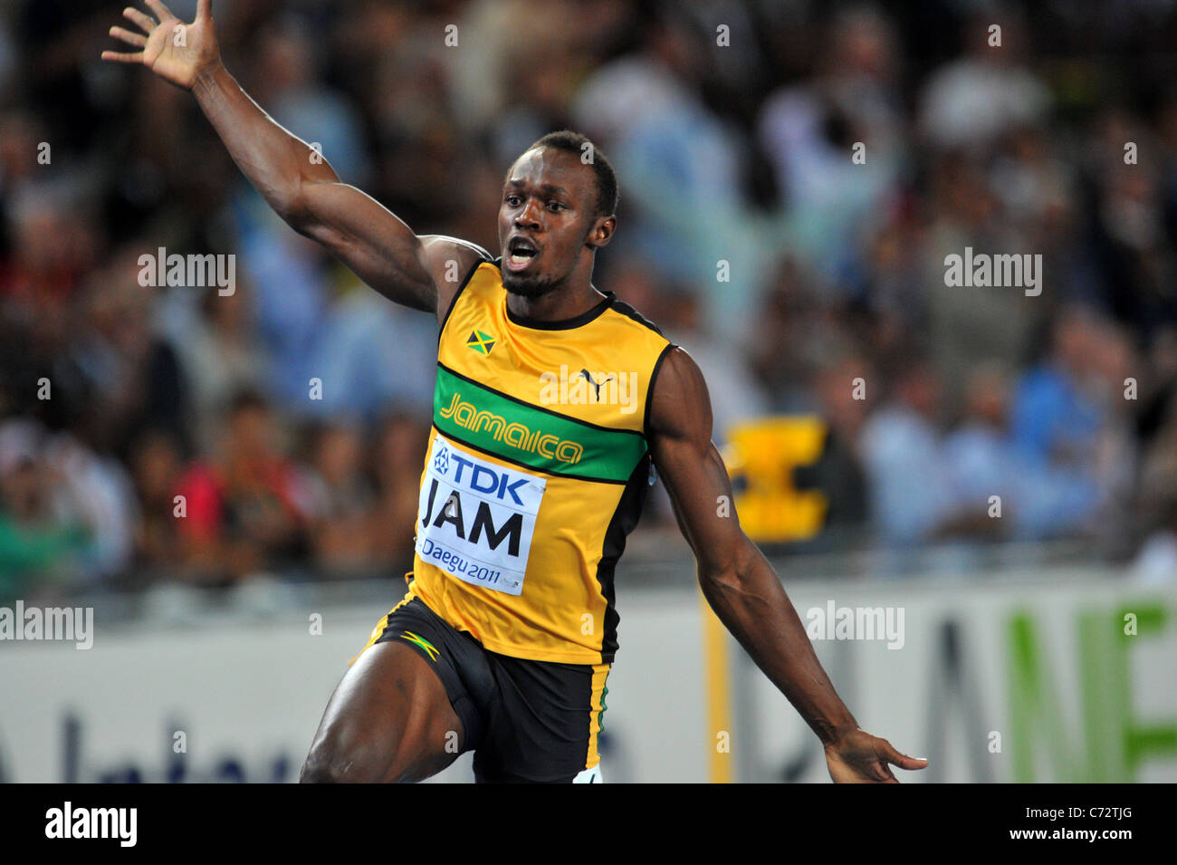 Usain Bolt (JAM) got a gold medal during the 13th IAAF World ...