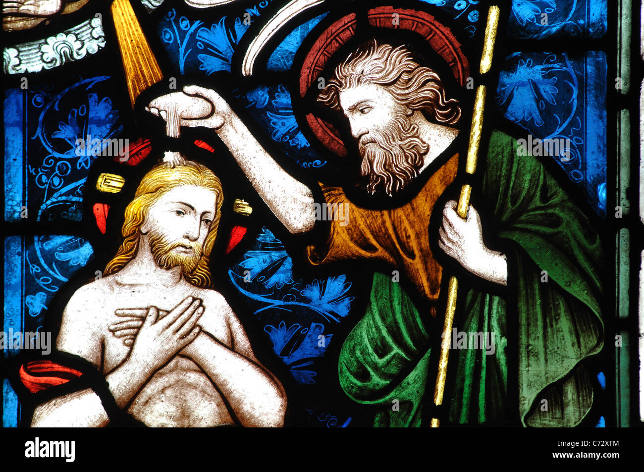 Christ`s baptism stained glass, All Saints Church, Sherbourne ...
