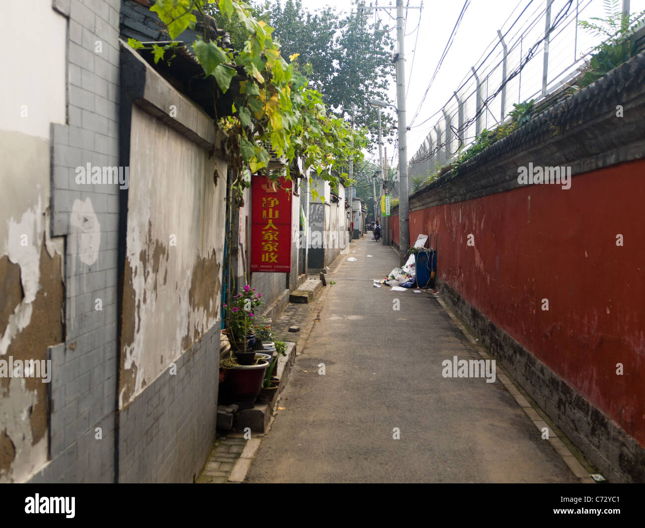 Narrow lane in Old Beijing Hutong close to Confucius temple Stock Photo ...