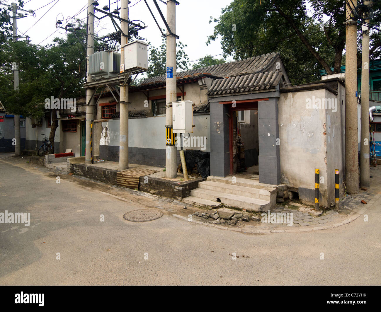 Old Beijing Hutong house entrance with electrical transformer boxes ...