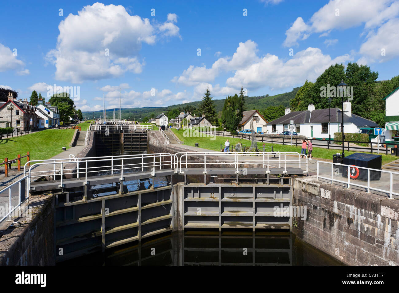 Lock gates on the Caledonian Canal in Fort Augustus, Highland, Scotland ...