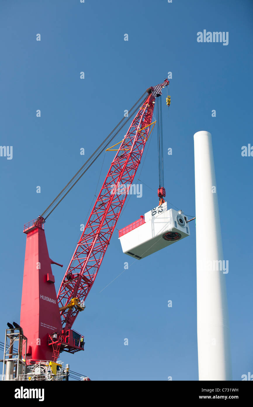 lifting a nacelle into place from a jack up barge, constructing the ...