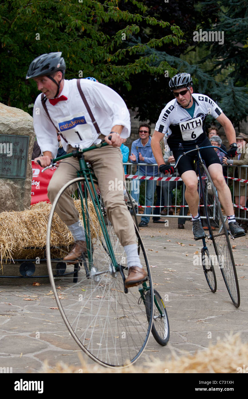 Penny Farthing racing in Hall Leys Park, Matlock, Derbyshire, England UK Stock Photo - Alamy