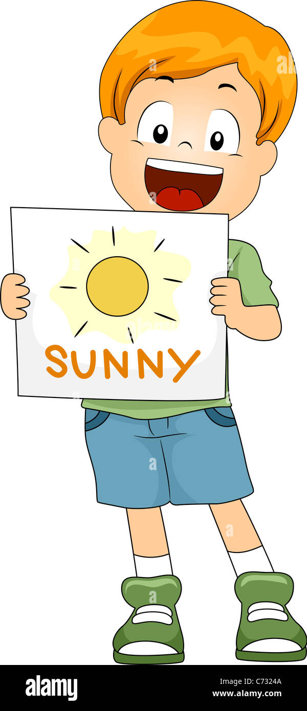 Illustration of a Kid Holding a Flashcard Stock Photo - Alamy