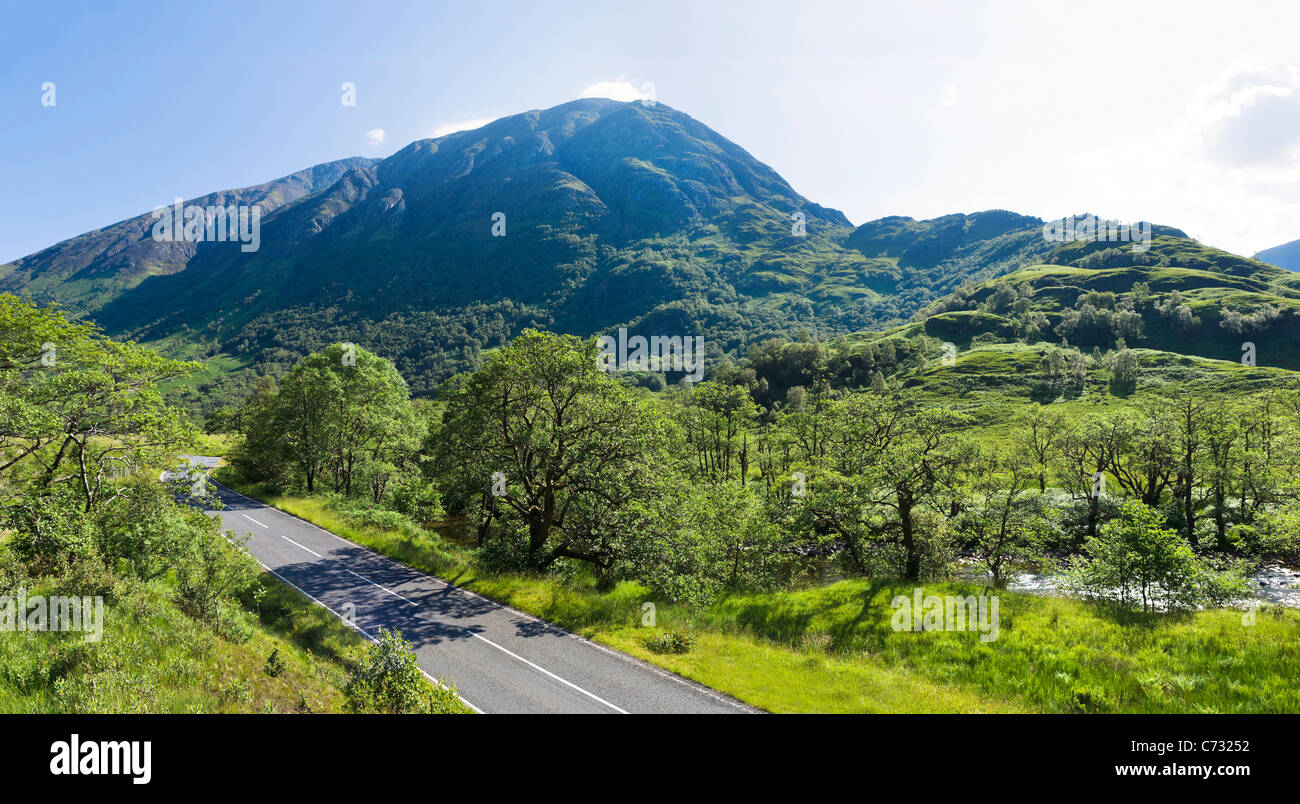 Ben Nevis (Britain's highest mountain) with River Nevis and road ...
