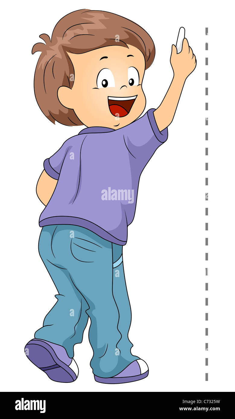 Illustration of a Kid Drawing a Vertical Line Stock Photo - Alamy