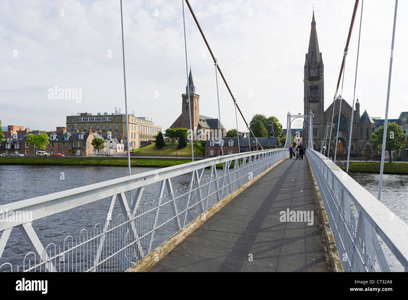 Footbridge over the River Ness leading to the city centre, Inverness ...
