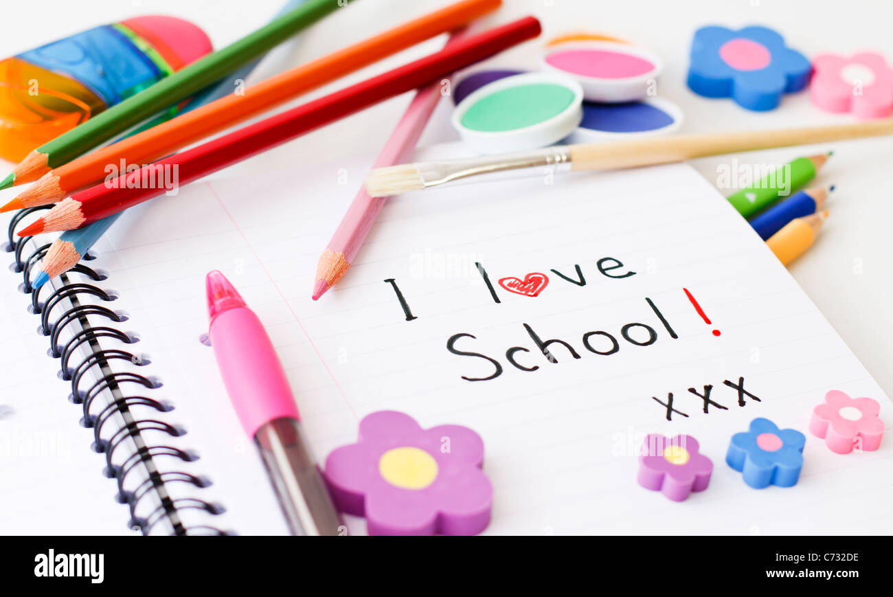 Different accessories for school on white background Stock Photo - Alamy