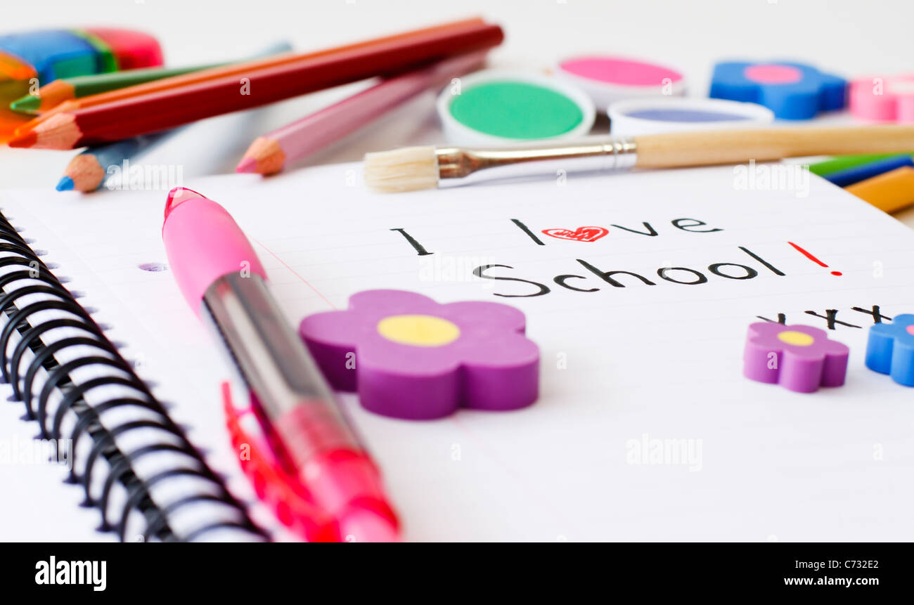 Different accessories for school on white background Stock Photo - Alamy