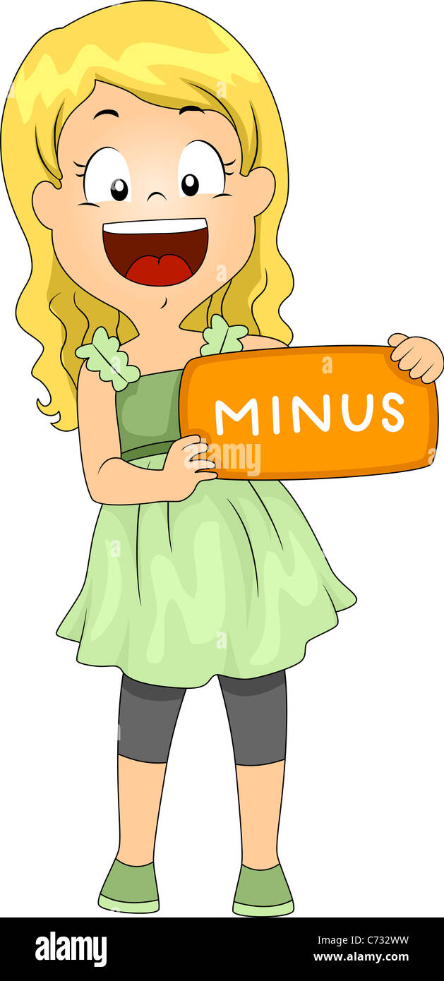 Illustration of a Girl Holding a Minus Sign Stock Photo - Alamy