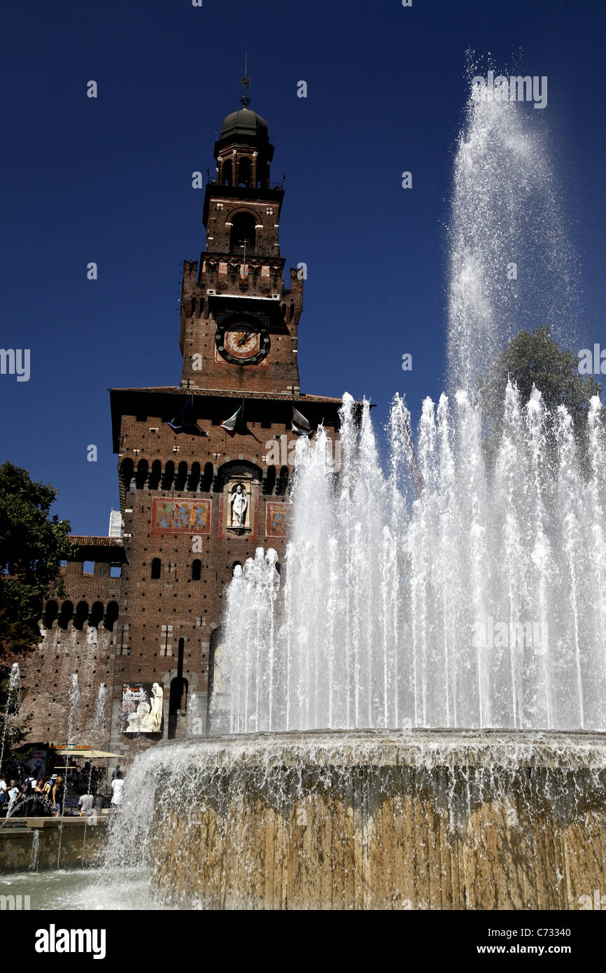 The Filarete Tower (Torre del Filarete) and the famous fountain at the ...