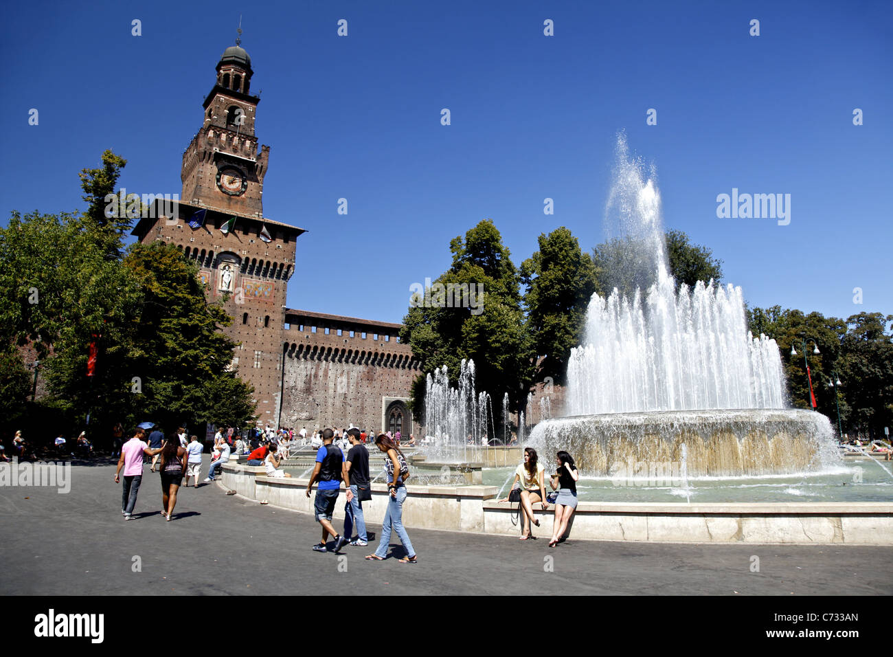 The Filarete Tower (Torre del Filarete) and the famous fountain at the ...