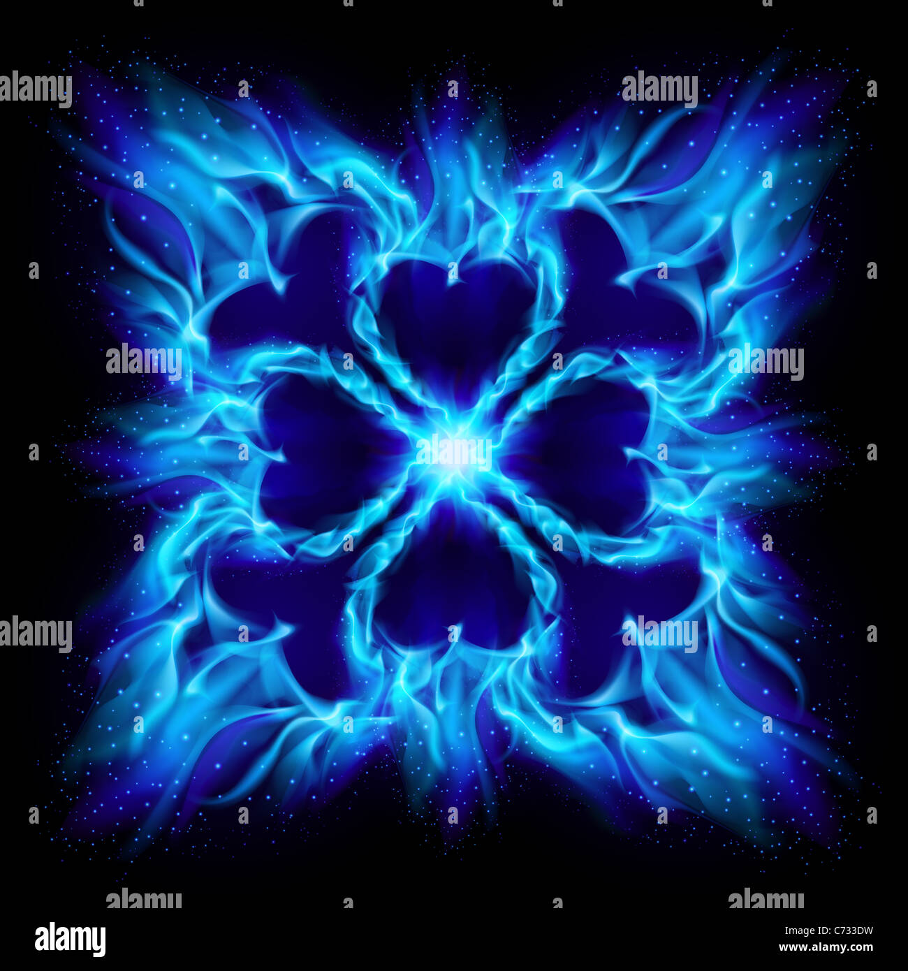 Blue Burning fire cross. Illustration on black background for design ...