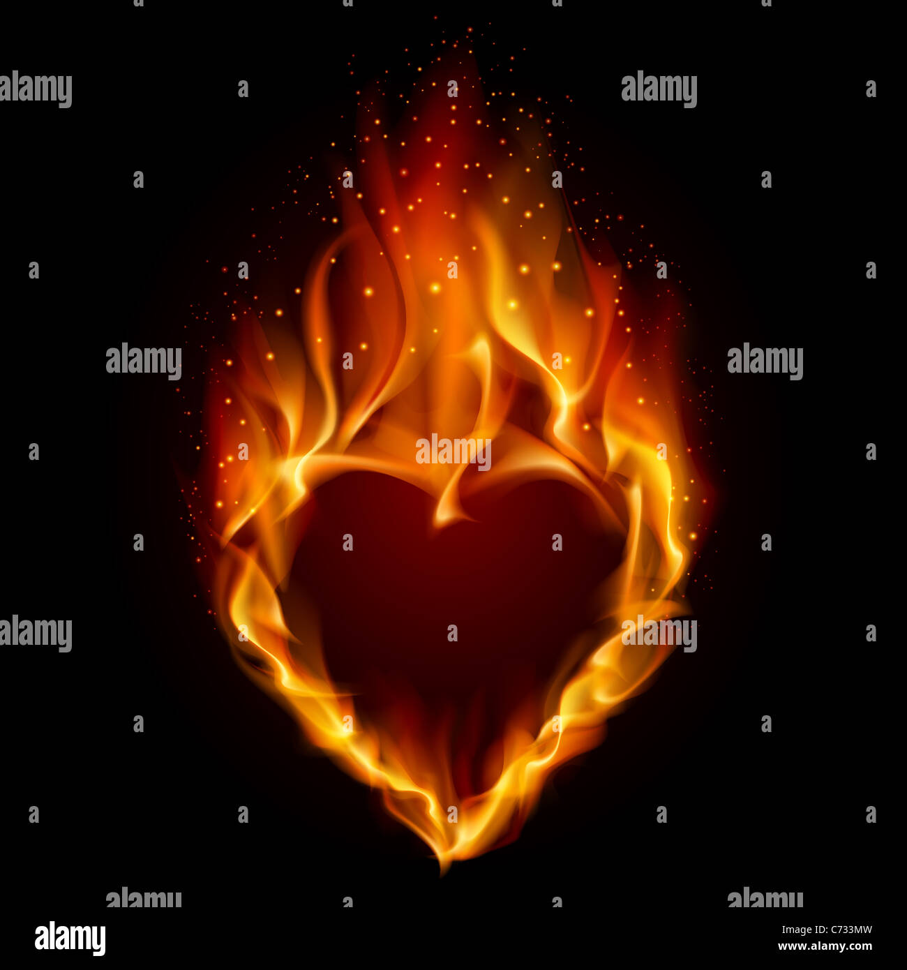 Heart in Fire. Illustration on black background for design Stock Photo ...