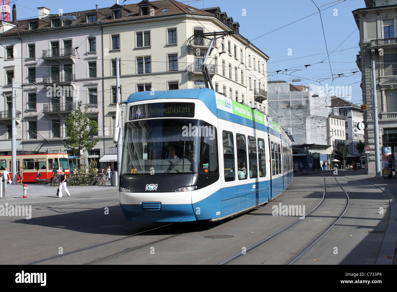 Modern tram in city center street, Zurich, Switzerland Stock Photo - Alamy