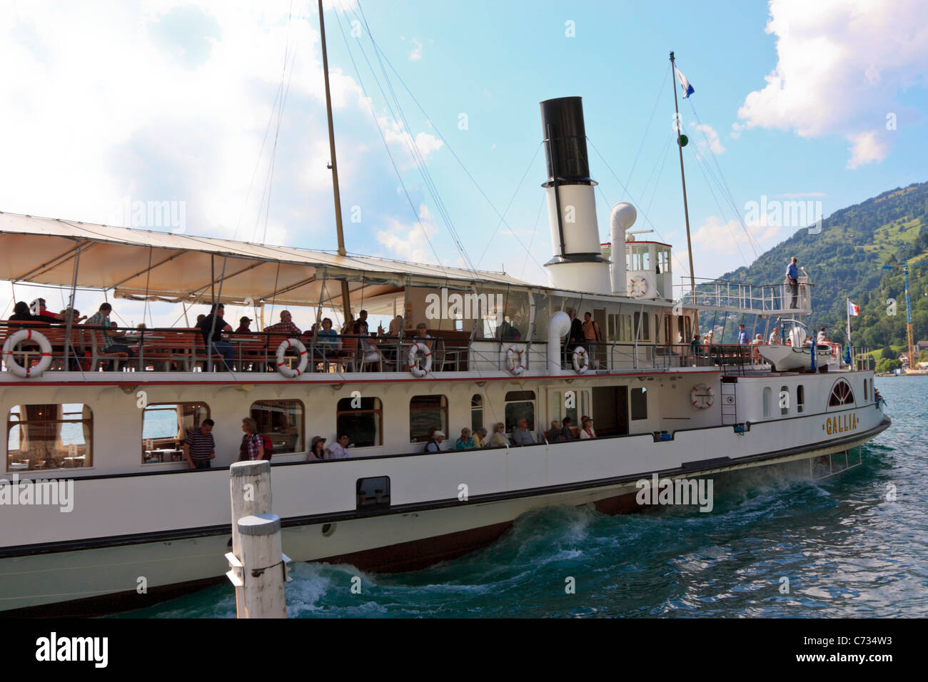 Paddle Wheel Steam Ship "Gallia" at Vitznau Quay, Lake Lucerne ...