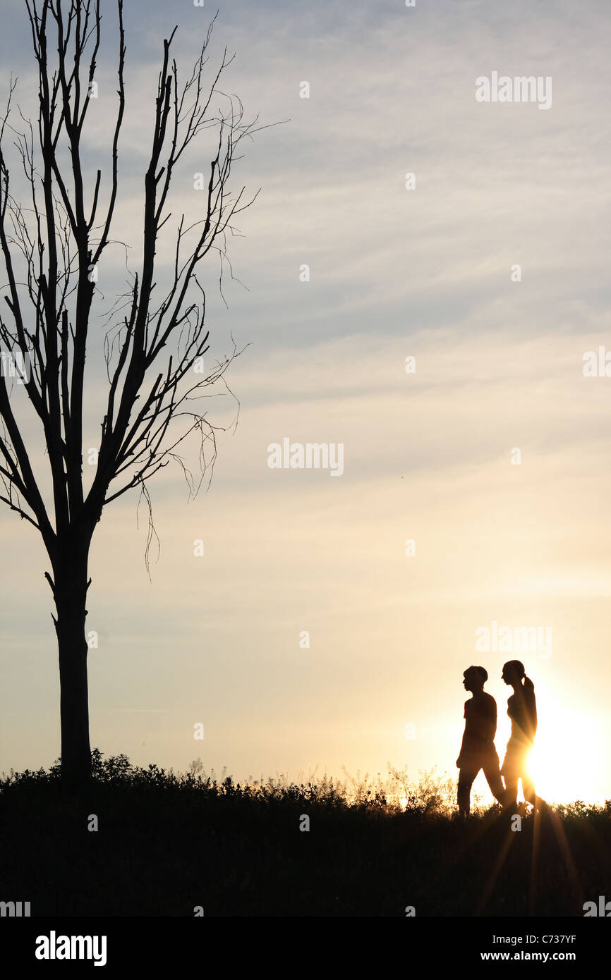 Two girls on the background of the sunset sky Stock Photo - Alamy