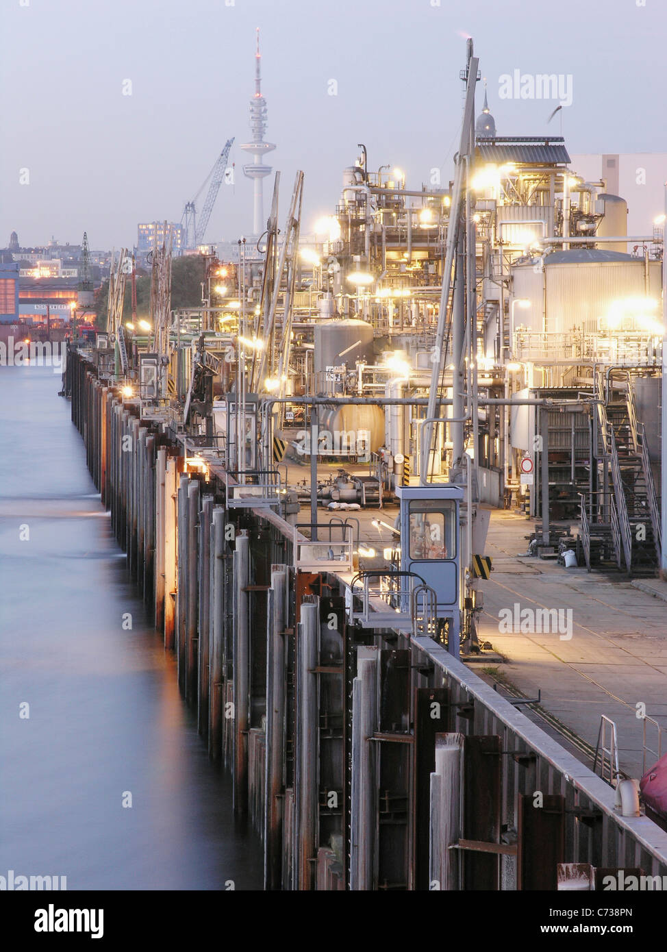 Refinery with Heinrich-Hertz-Tower in background, Hamburg, Germany ...