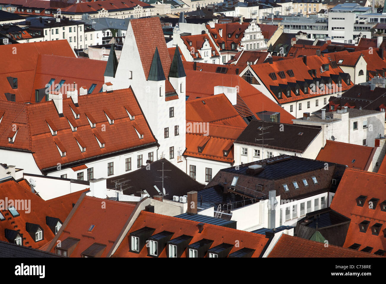 Red tiled rooftop of Old Town Munich, München, Bavaria, Germany ...