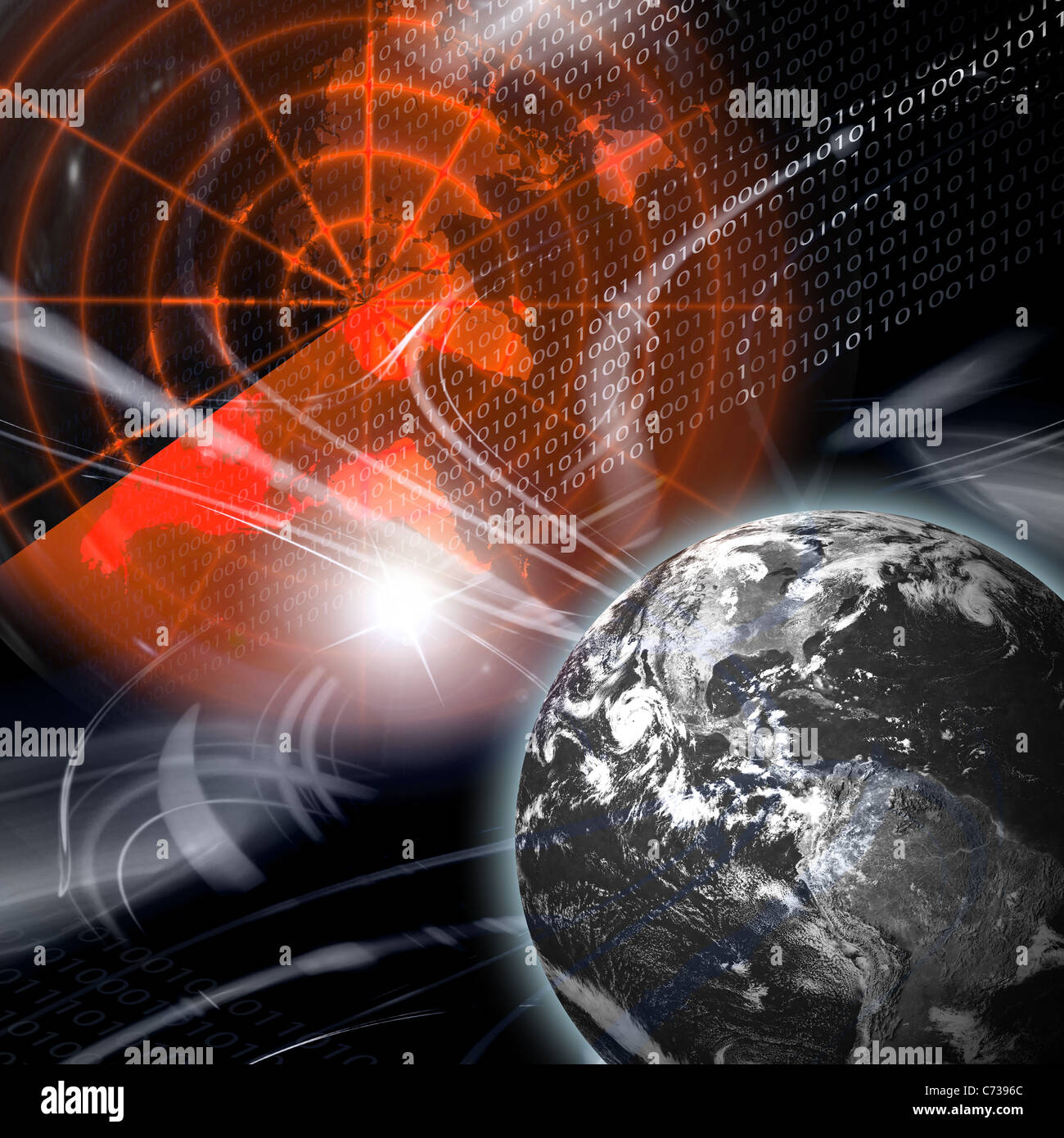 A montage depicting the digital age we live in featuring the earth and ...