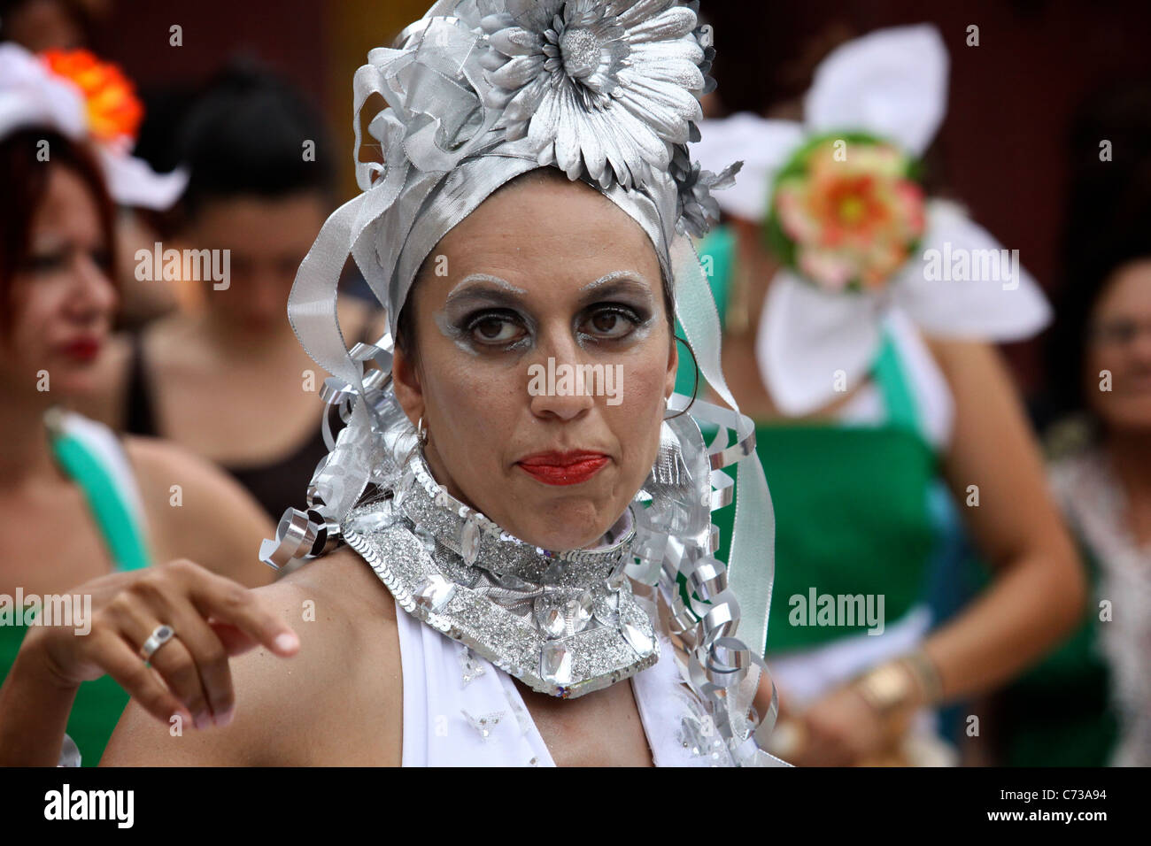 FESTIVAL: princess of the parade portrait, floral white hat and white ...