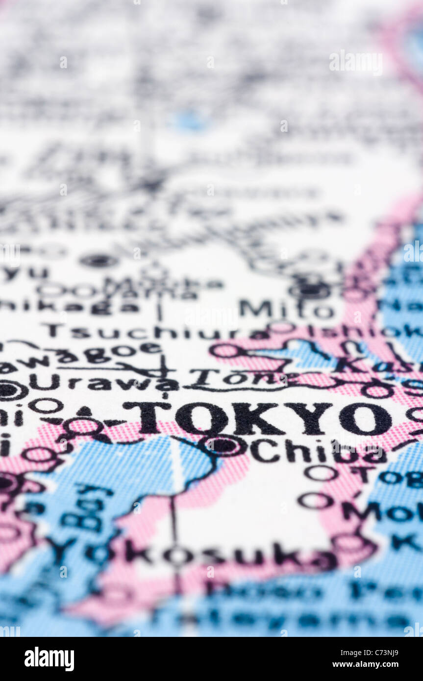 a close up shot of tokyo on map, capital of japan Stock Photo - Alamy