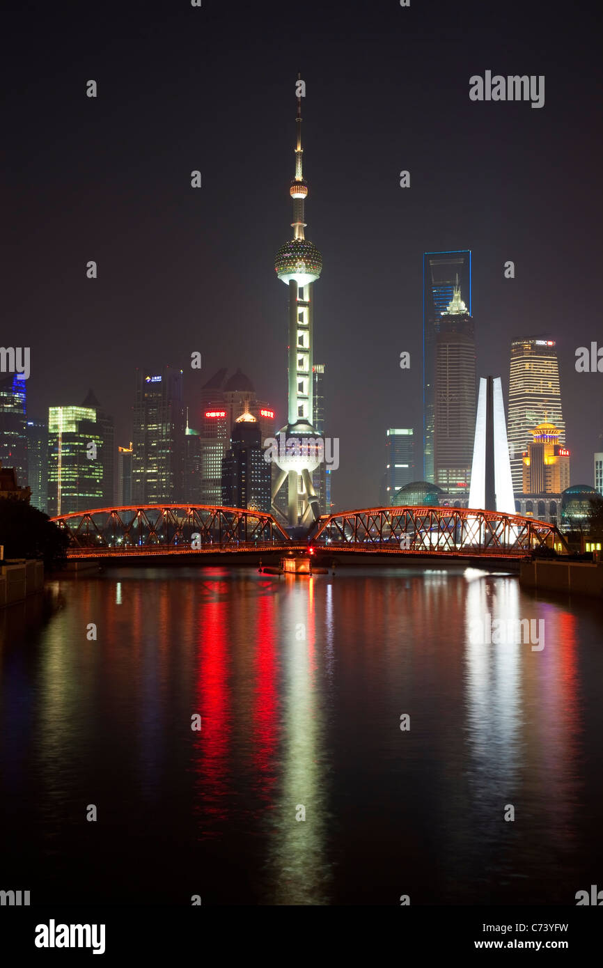 New Pudong skyline Waibaidu (Garden) Bridge looking across the Huangpu ...