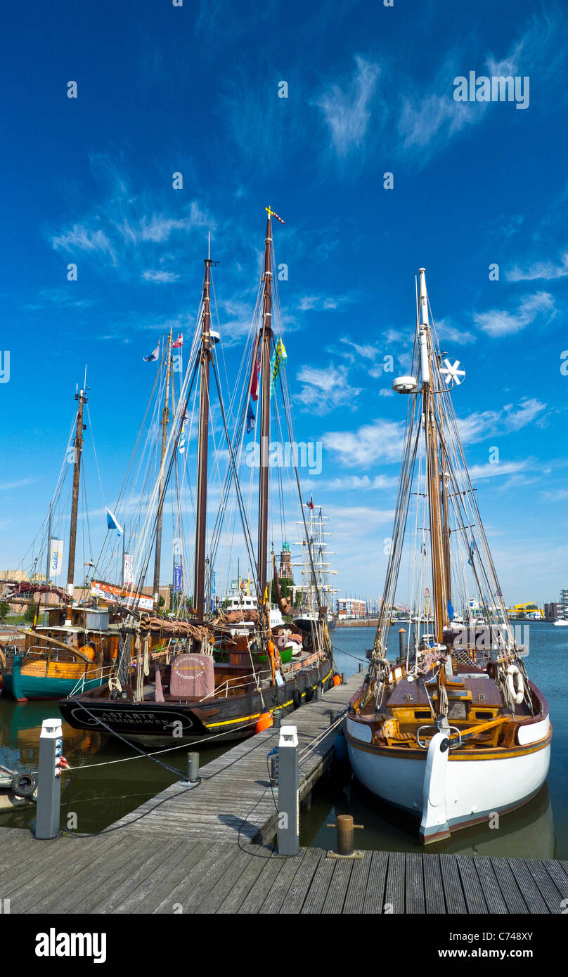 Traditional sailing ships moored in Bremerhaven harbour, Germany Stock ...