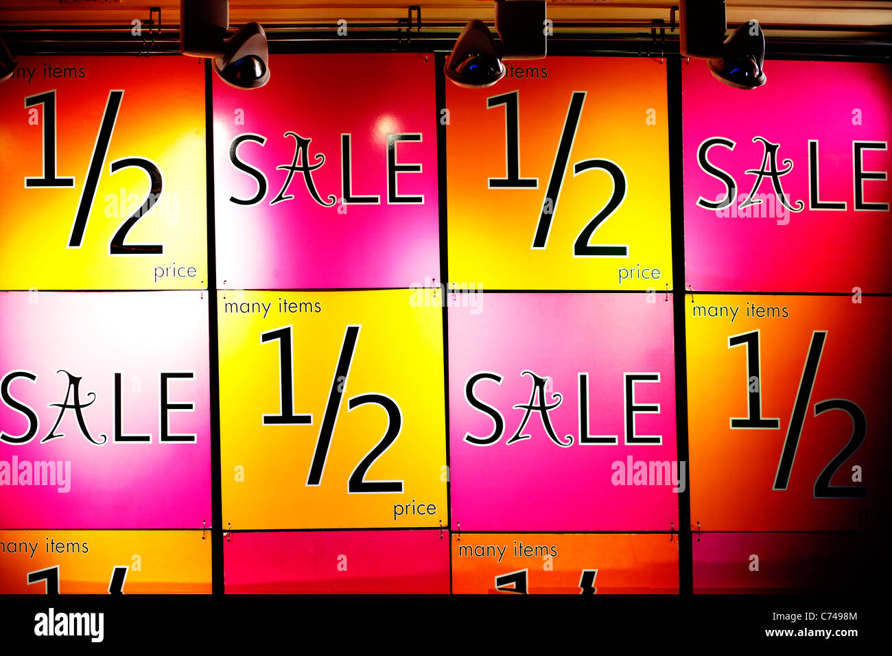 Signs display colourful colorful shops shopping sales discounts hi-res ...
