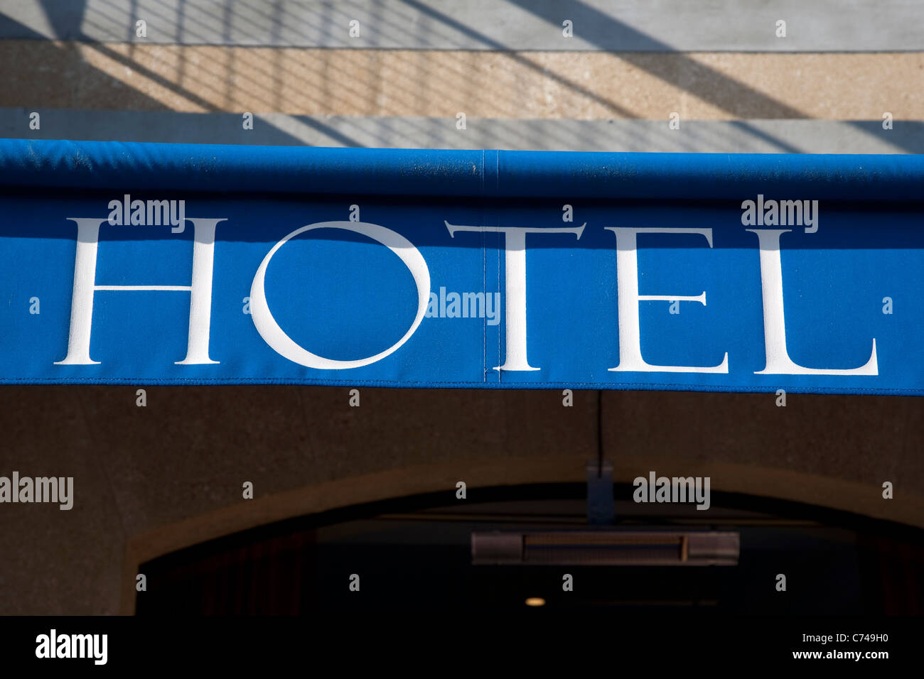Blue and White Hotel Sign Stock Photo - Alamy