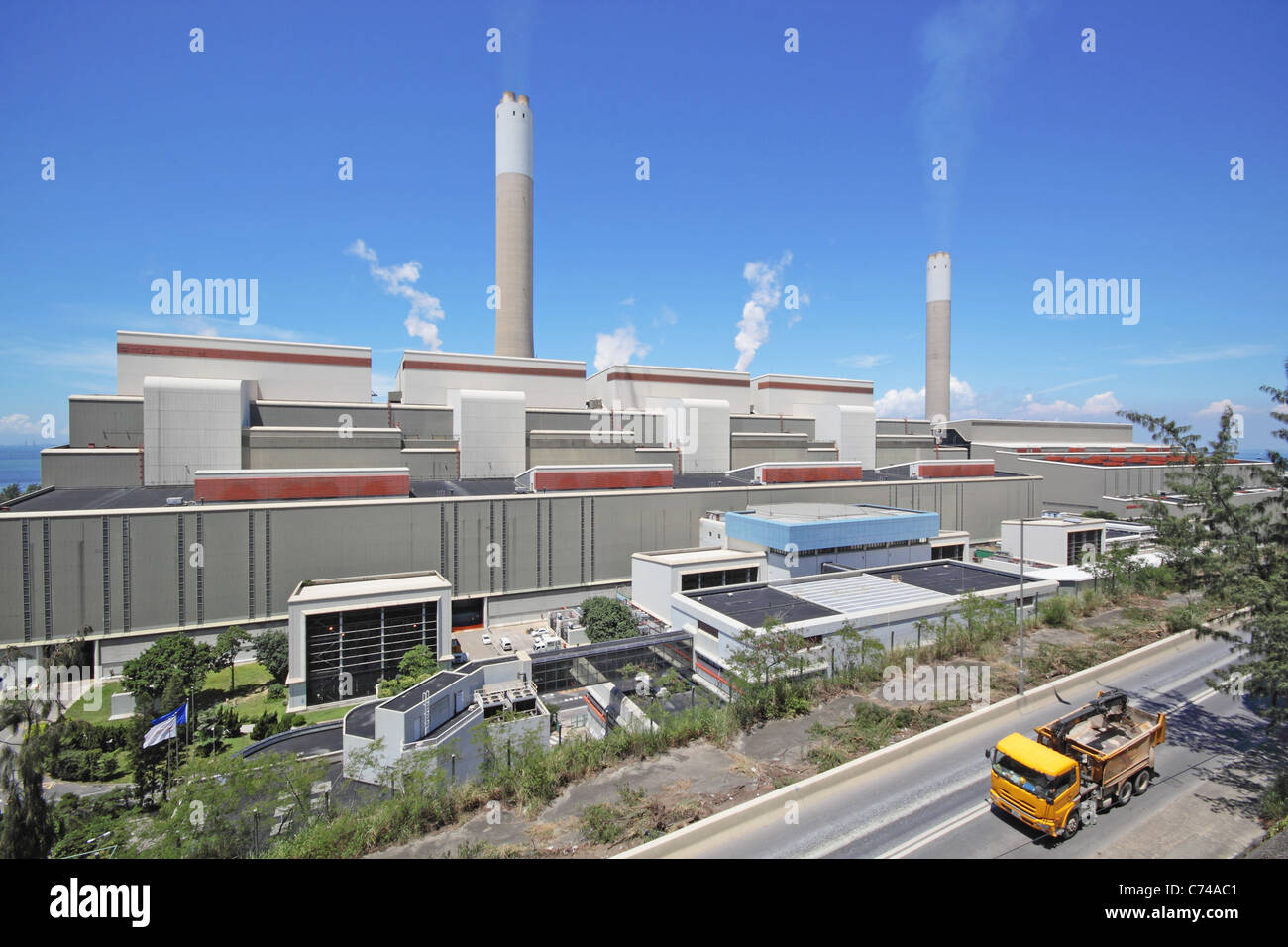 coal fired power station and car moving, motion blur Stock Photo - Alamy