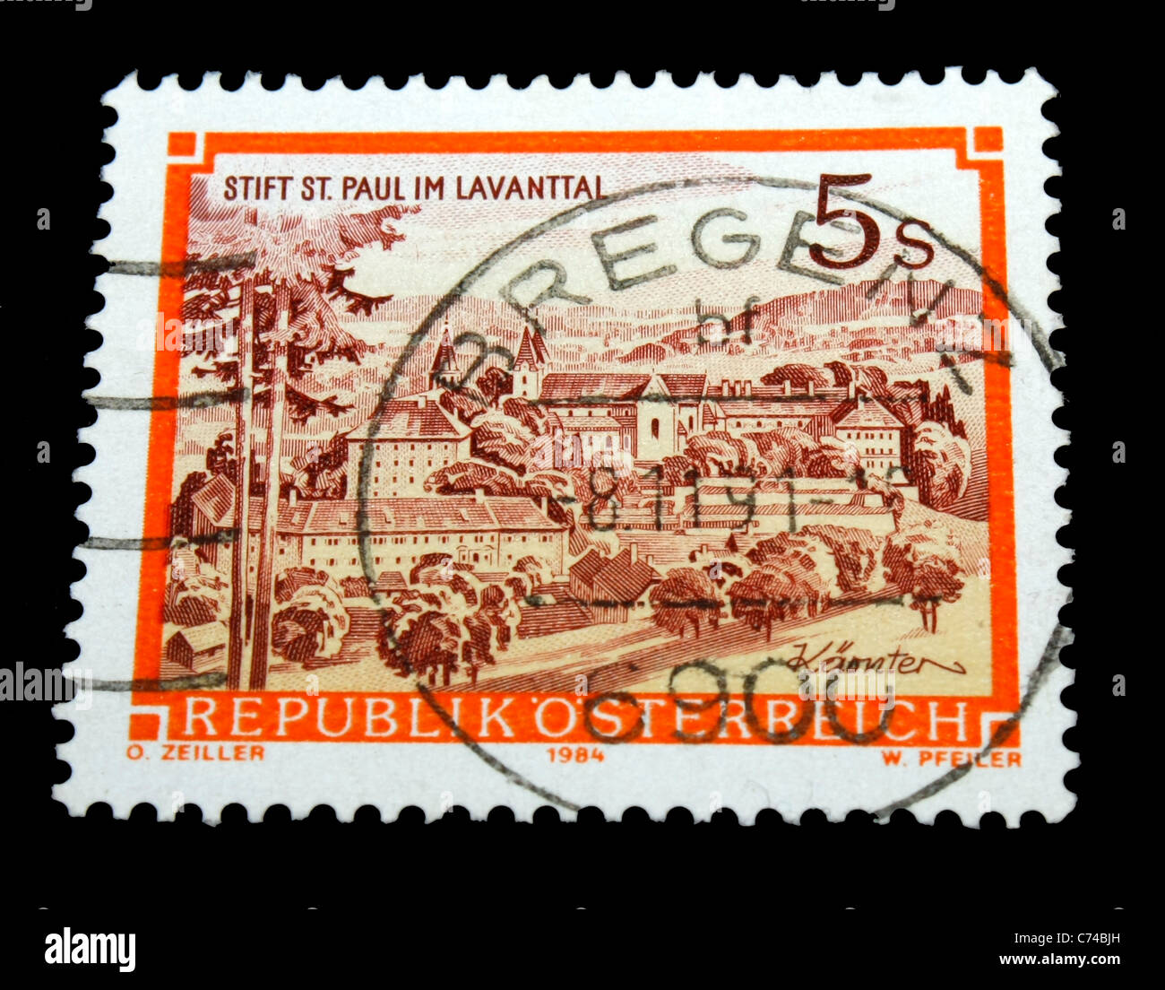 Republic of Austria Postage Stamp close up in black background Stock ...