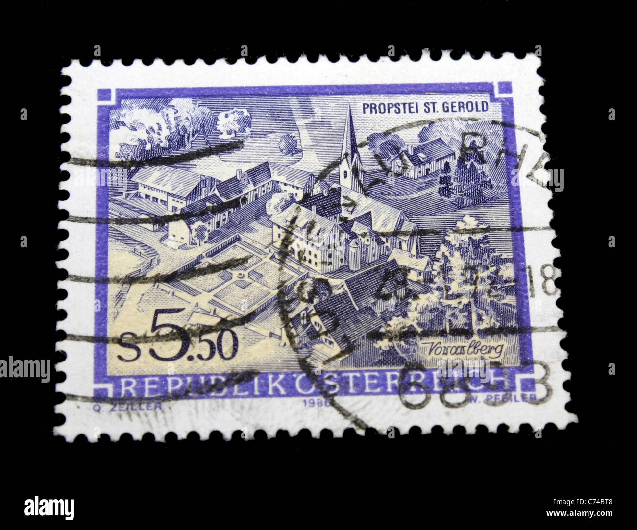 Republic of Austria Postage Stamp close up in black background Stock ...