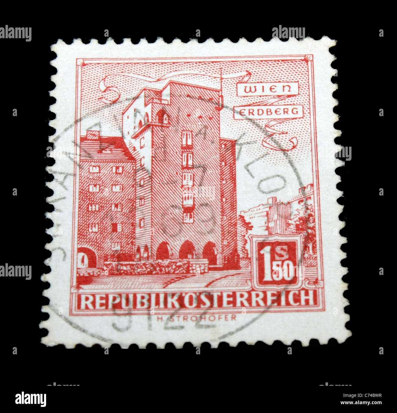 Republic of Austria Postage Stamp close up in black background Stock ...