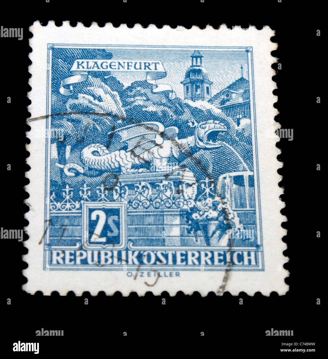Republic of Austria Postage Stamp close up in black background Stock ...