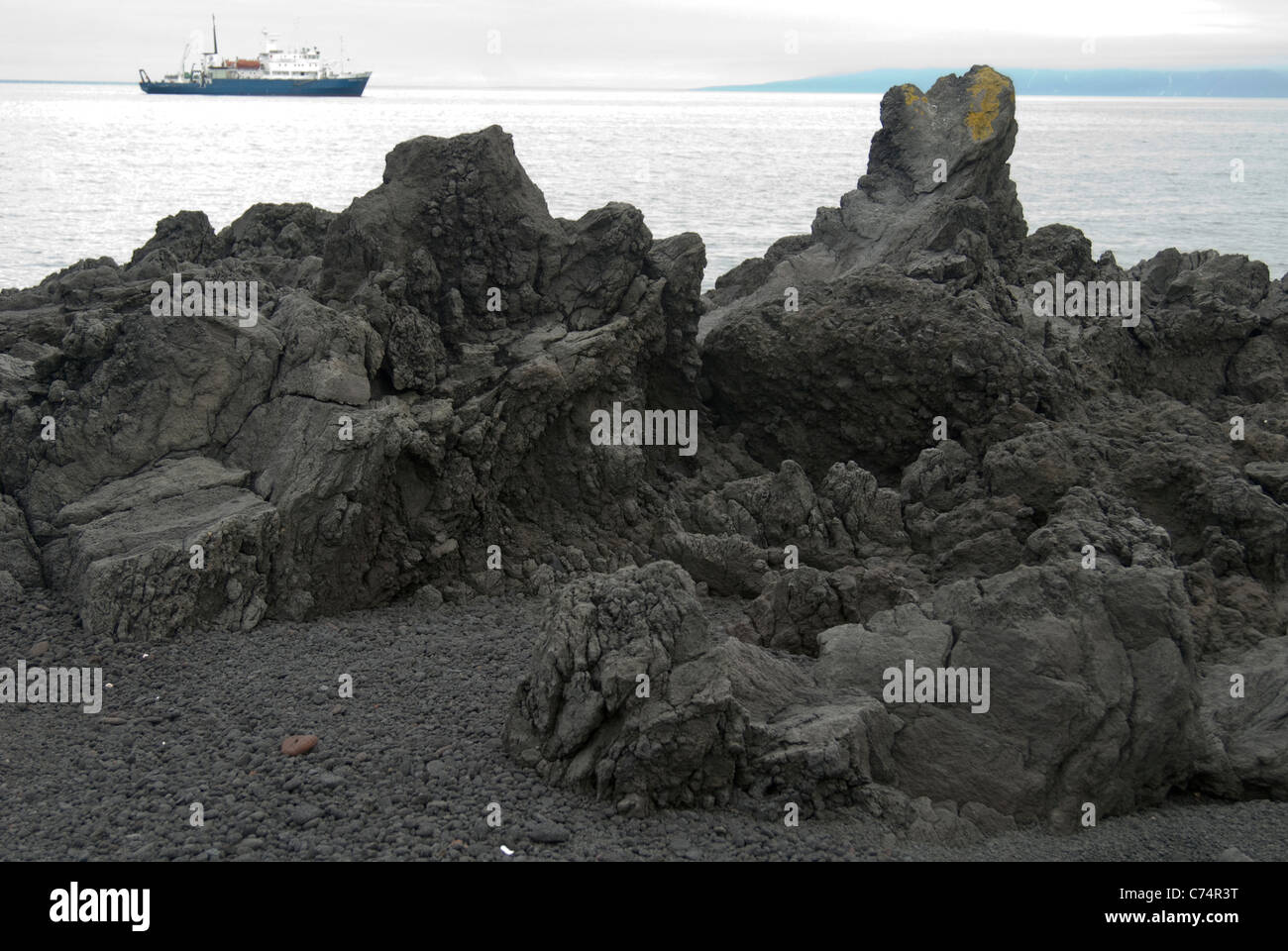 Volcanic ash or pyroclastic flow on Atlasova in the the Kuril Islands ...