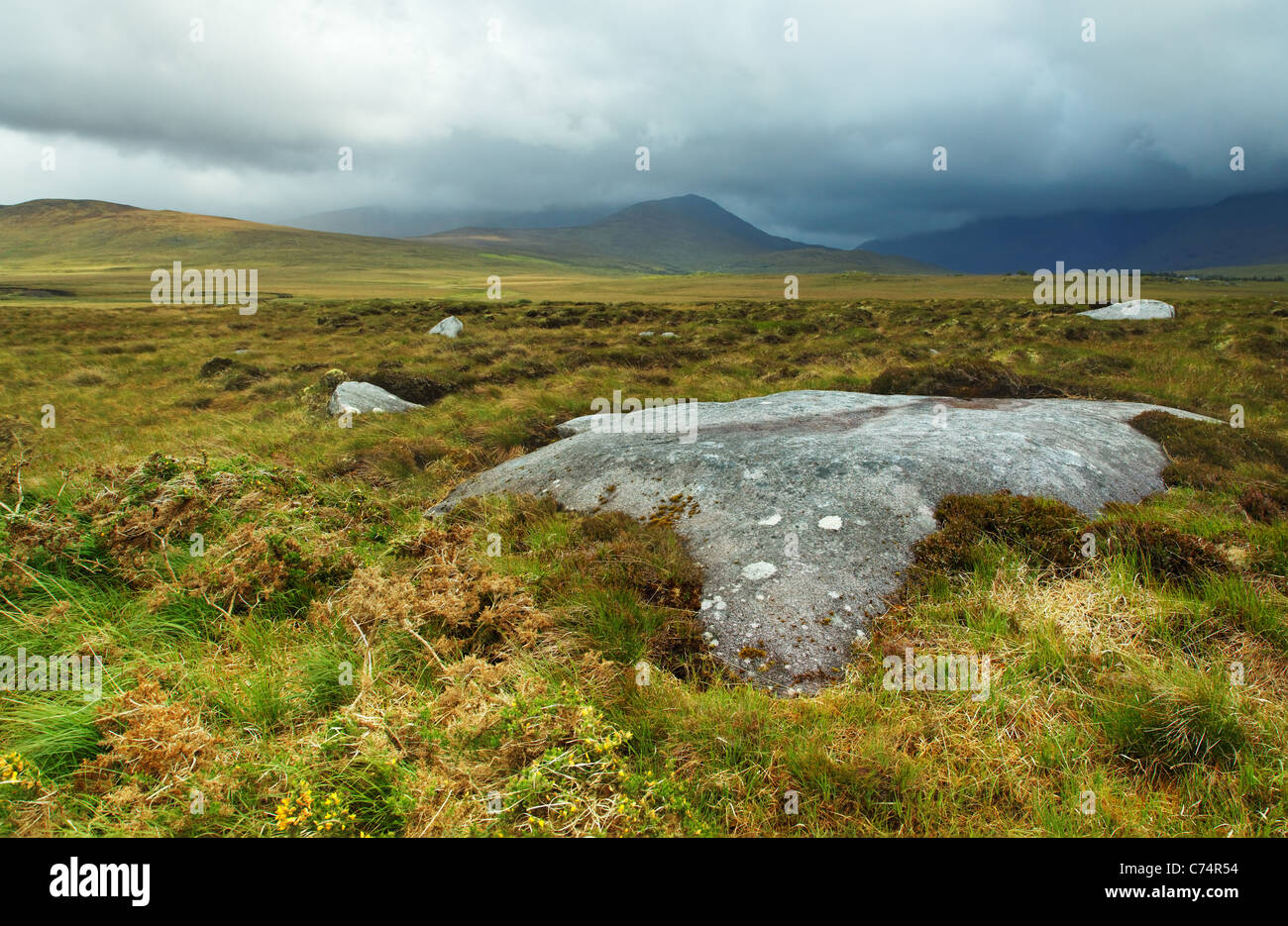 Stormy weather over Connemara countrside, Doolough Valley, County Mayo ...