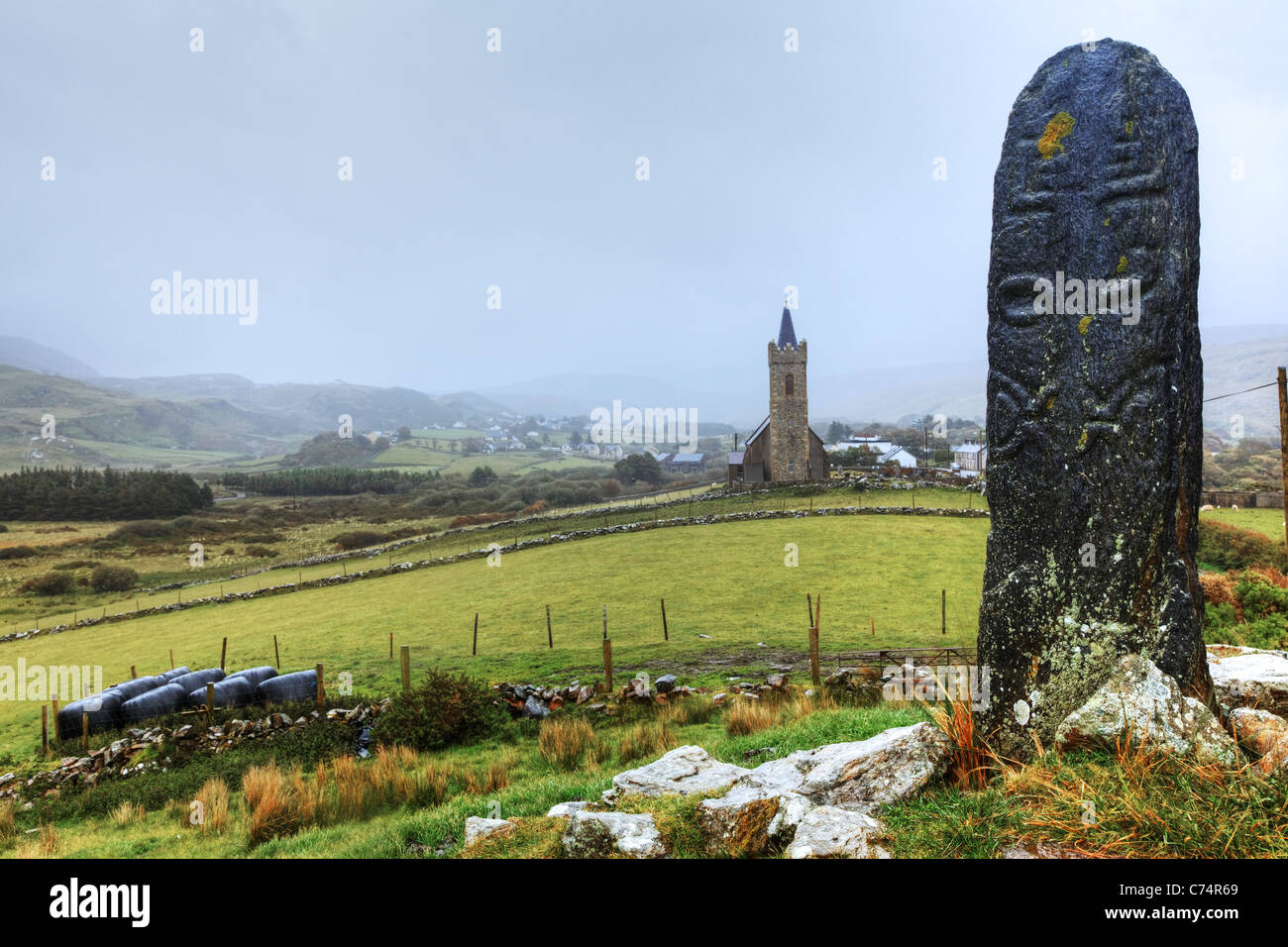Cross pillar and St. Columba's Church, Glencolmcille, County Donegal ...