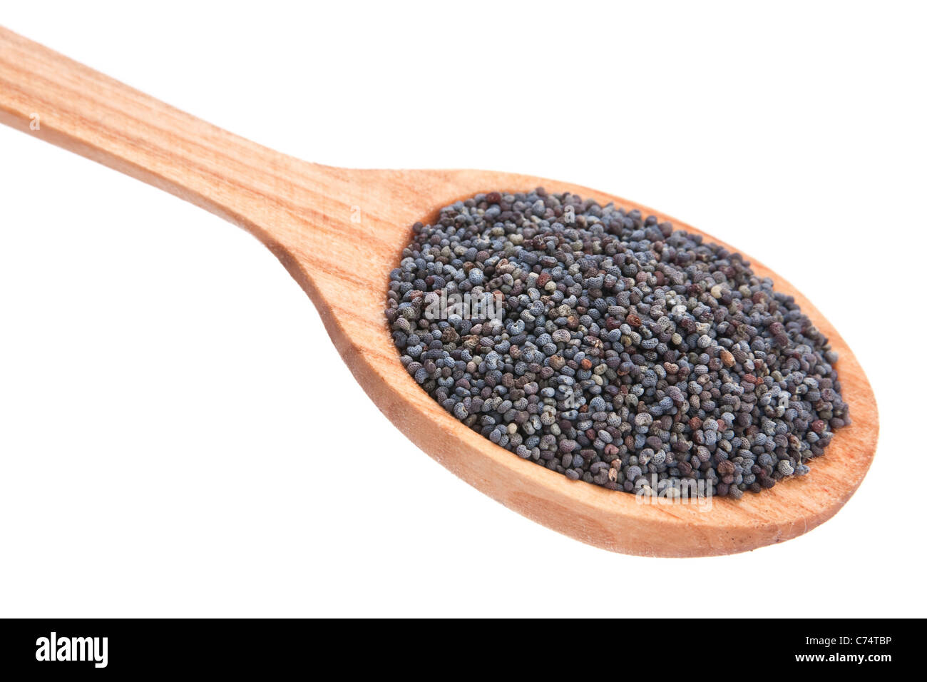 Poppy seed spice in wood spoon isolated on white Stock Photo - Alamy
