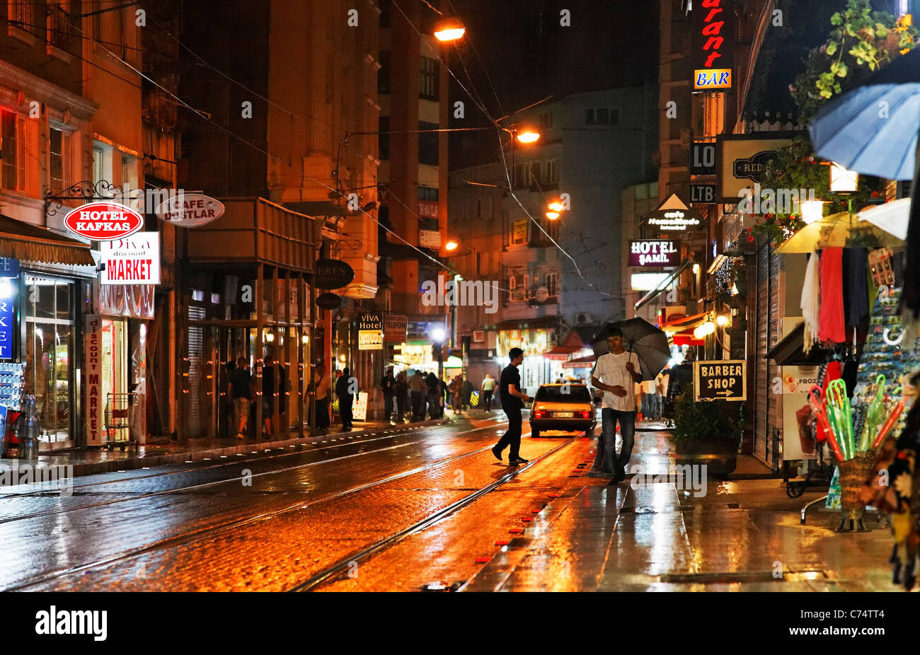Istanbul, Turkey - June, 2011: Night street scene in Istanbul after the ...